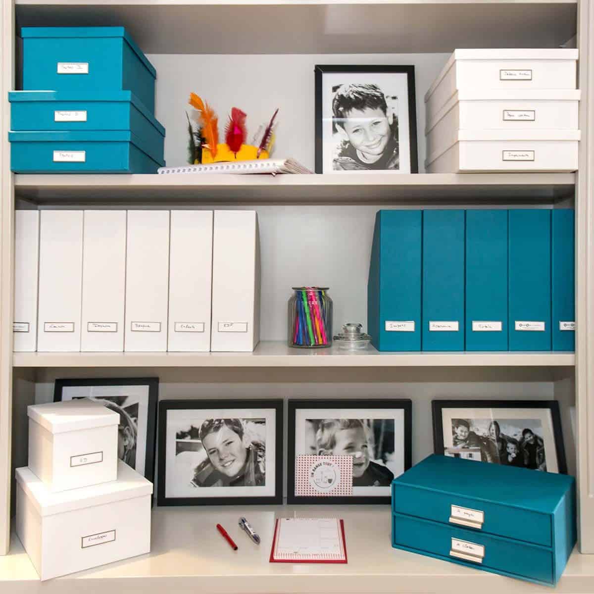 Boîte de rangement A4 en carton turquoise - Rangement bureau