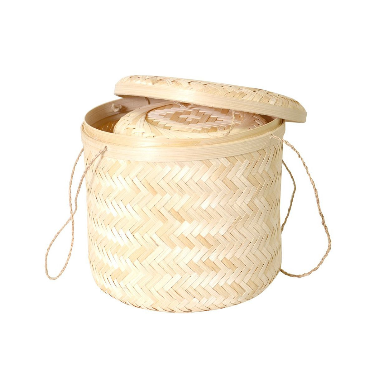 3 paniers de rangement en rotin avec couvercle